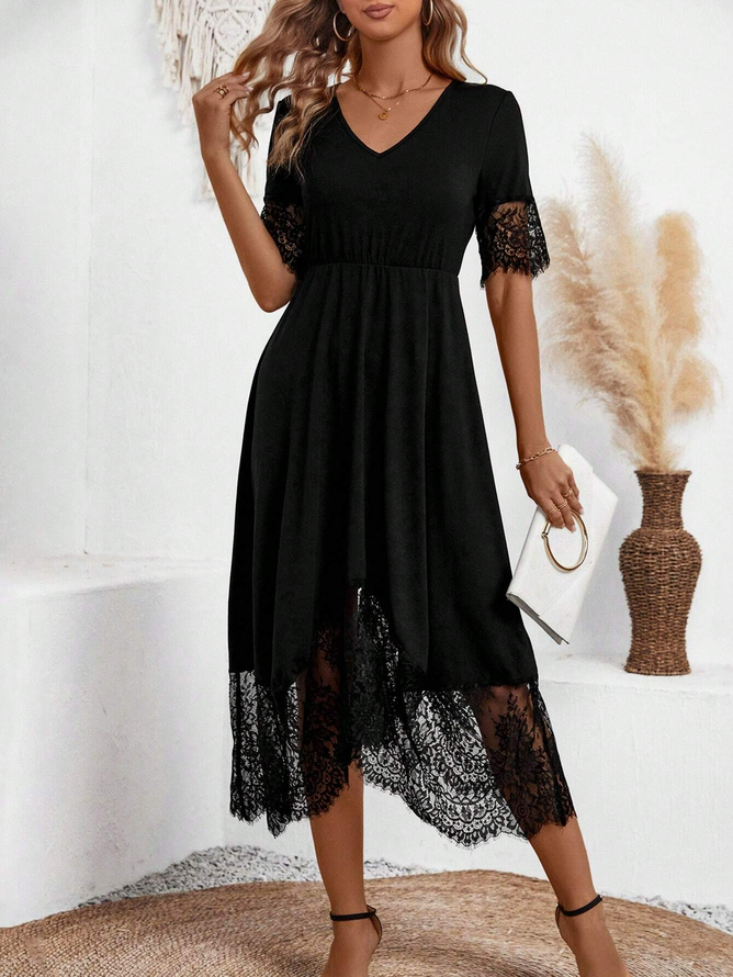 Plain Lace Simple Dress With No Belt | JFN_usapp