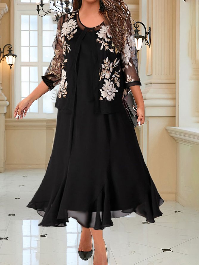 Elegant Crew Neck Chiffon Two-Piece Set | JFN_usapp